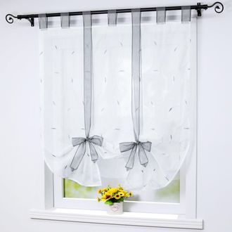 Joyswahl Raffrollo Voile transparentes Raffgardine Elena Stickereien Blätter Gardine BxH 100x140cm Silver 1er Pack