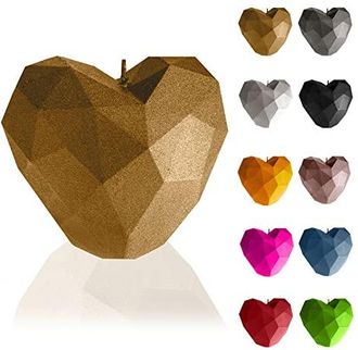 Candellana Kerze Herz Low Poly | Höhe: 8 cm | Klassisches Gold | Handgefertigt in der EU, 7,8 x 8 x 9 cm, 5903104880545
