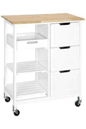MID.YOU Mid.you K&uuml;cheninsel, Natur, Wei&szlig;, Holz, Holzwerkstoff, Kiefer, Kautschukholz, massiv, 3 Schubladen, einzeln stellbar, 67x84x37 cm, rollbar, K&uuml;chen, K&uuml;