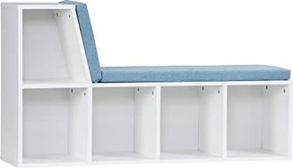 HOMCOM Bibliothèque Banc 2 en 1 avec 5 Compartiments de Rangement et 2 Coussins étagère de Rangement Livres 108 x 30 x 60 cm Blanc Bleu