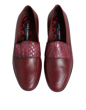 Dolce & Gabbana Mens Burgundy Leather Formal Slip On Shoes Calfskin Caiman