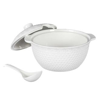 The Home Deco Factory KA0279 Service &agrave; Soupe 9 Pi&egrave;ces Porcelaine - Soupi&egrave;re 2.7L, Louche, 6 Bols - Design &Eacute;pur&eacute; - Id&eacute;al D&icirc;ners R&eacute;ceptions - Blanc - Taille Standard