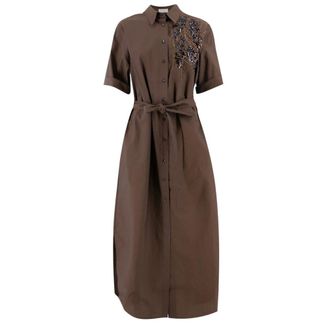 Brunello Cucinelli Femme, Robes, Brun, Taille: 38 FR Robe avec Broderie &Eacute;blouissante des Fonds Marins
