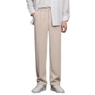Generic Pantalon pour homme infroissable coupe ajust&eacute;e confortable pour le quotidien Pantalon droit &agrave; lavant plat Pantalon taille haute uni Pantalon chino cla