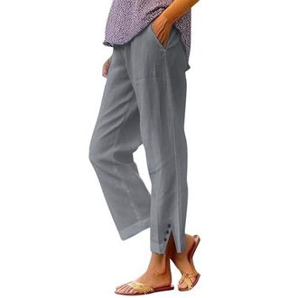 Generic IQYU Pantalon d&eacute;t&eacute; 7/8 en mousseline pour femme - L&eacute;ger - 3/4 - Grande taille - Pantalon d&eacute;t&eacute; l&eacute;ger - Pantalon de plage avec fente - Pantalon d&eacute;t&eacute; l&eacute;g