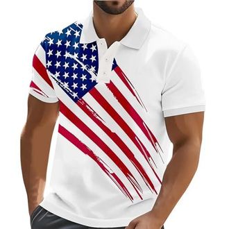 Generic Polo pour homme avec imprim&eacute; drapeau am&eacute;ricain, chemise &agrave; manches courtes et demi-boutons, col &agrave; revers, coupe d&eacute;contract&eacute;e, v&ecirc;tements de sport pour h