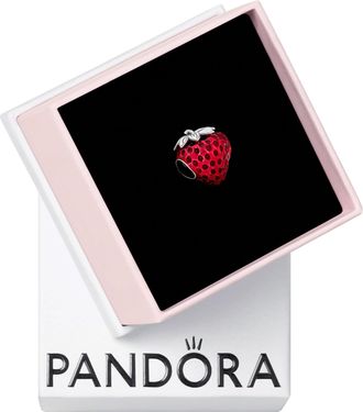 Pandora Moments Erdbeere mit Samen Charm aus Sterling-Silber, Kompatibel Moments Armbänder, 791681C01