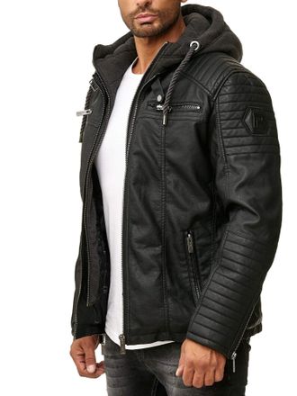 Red Bridge Red Bridge Herren Kunst- Lederjacke Kunstleder Bikerjacke mit Sweat- Kapuze 2in1, Schwarz - Kunstleder, XXL