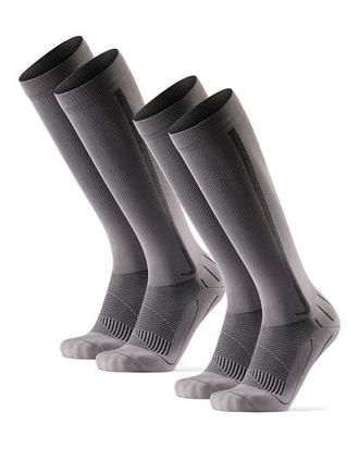 Danish Endurance Chaussettes de Compression 21-26 mmHg, Hommes et Femmes, Unisexes, Lot de 1 ou 2, Gris/Noir, 39-42