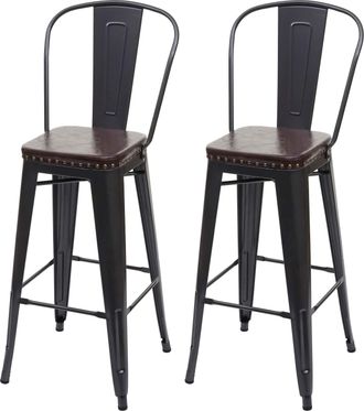 Mendler 2er-Set Barhocker HWC-H10c, Barstuhl K&uuml;chenhocker, Metall Kunstleder Chesterfield Industrial Gastronomie - schwarz-braun