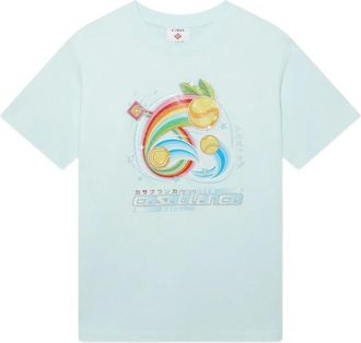 Casablanca Homme, Tops, Bleu, Taille: L T-Shirt MC Blanc Logo N&eacute;on