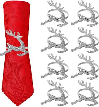 BESTOYARD 8 St&uuml;Ck Weihnachten Rentier Servietten Ringes, 6cm Silber Rentier Serviettenhalter, Wiederverwendbar Elch Serviettenschnalle F&uuml;R Weihnachtsfeier Famil