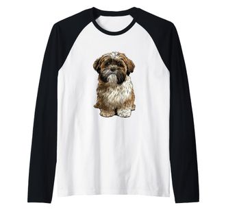 Whyitsme Design Gestromte und wei&szlig;e Shih Tzu Hunde-Illustration Raglan