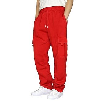 Generic Pantalon de jogging cargo pour homme - Coupe droite - Coupe ample - Cordon de serrage - Ourlet ouvert - Taille &eacute;lastique - Pantalon de surv&ecirc;tement sol
