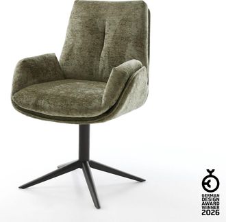 DELIFE Drehstuhl Clea-Flex Chenille Olive Fu&szlig;kreuz Schwarz 360&deg; drehbar Wippfunktion, Esszimmerst&uuml;hle