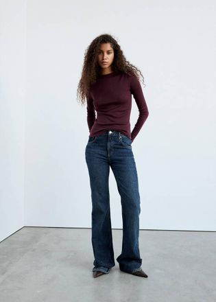 Mango T-shirt col bateau manches longues lie de vin - Femme - XXS - MANGO