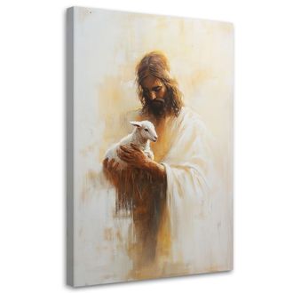 Feeby Bilder - Foto Geschenk - Jesus mit Lamm auf den Armen - 20x30 1tlg - Leinwandbilder Wohnzimmer - Wandbild &uuml;ber dem Bett - Bild Schlafzimmer - Aestheti