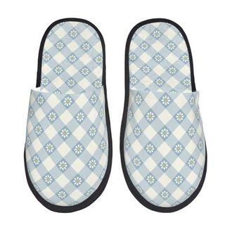 Generic Marguerite &Agrave; Carreaux Bleu Homme Femme Chaussures De Maison Respirantes Pantoufles Confortable Chaussons Pour Hiver Ext&eacute;rieur Maison L
