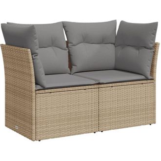 vidaXL Gartensofa mit Kissen 2-Sitzer Beige Poly Rattan - Vidaxl