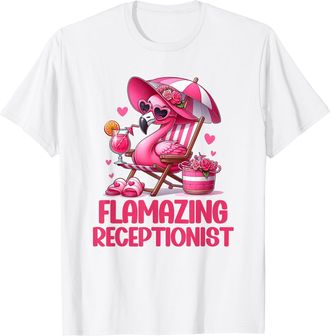 BDAZ Atemberaubende Rezeptionistin Pink Flamingo Tropischer Strandausflug T-Shirt
