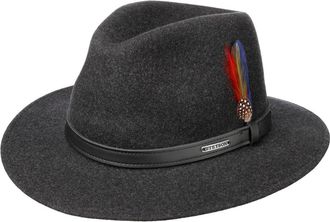 Stetson Powell Traveller Filzhut Herren Wasserabweisend Widerstandsf&auml;hig Asahi Guard Made in EU Wollfilzhut Outdoor Hut Sommer Winter anthrazit L (58-59 cm)