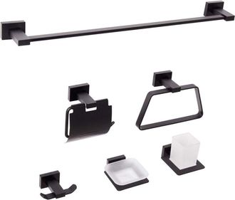 Beliani Beliani - Badezimmer-Halter-Set Schwarz Aluminium 6-Teilig Modern Badaccessoires Hardware-Set WC-Garnitur WC-Accessoires-Set Badausstattung Badzubeh&ouml;r