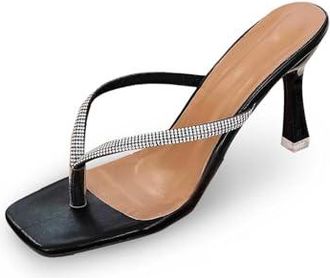 Generic Chaussons de bain pour femme - Mode d&eacute;t&eacute; - Strass - Talons hauts - Tongs - Antid&eacute;rapantes - Pour la plage, Noir, 37 EU