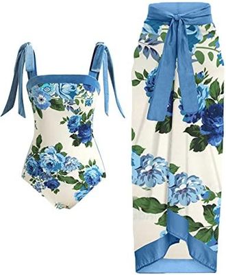 Generic Bikini Femme Une Pieces Shorty Abstrait Floral Imprimé 1 Pièce Maillots De Bain + 1 Pièce Cover UP Deux Pièces Imprimé Monokini Bikini 2 Pièces Maillo