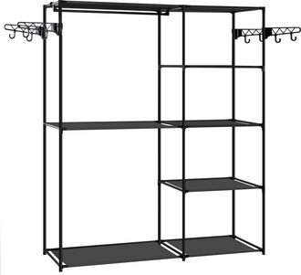 Woltu Kleiderschrank offen, Kleiderständer stabil, Garderobenständer, Kleiderregal mit 8 Ablagen Kleiderstange Haken, für Garderobe Schlafzimmer, aus Stoff 