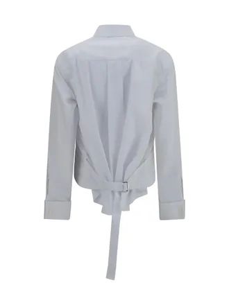 sacai Womens Cotton Poplin Shirt With Belt Off White Cotton; Polyester