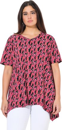 Ulla Popken Damen große Größen Übergrößen Plus Size T-Shirt, Zipfelsaum, A-Linie, V-Ausschnitt, Halbarm schwarz 58+ 839751100-58+