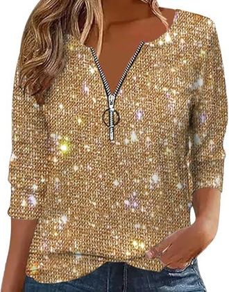 Generic Haut &agrave; paillettes pour femme - &Eacute;paules d&eacute;nud&eacute;es - Brillant et confortable - Pour les vacances, les bo&icirc;tes de nuit, les anniversaires - Chemise extensi