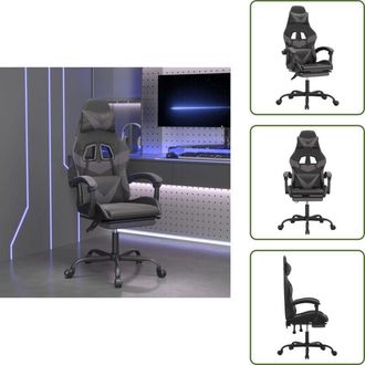 vidaXL The Living Store Gaming-Stuhl mit Fu&szlig;st&uuml;tze Schwarz und Grau Kunstleder - Gamingstuhl mit Fu&szlig;st&uuml;tze