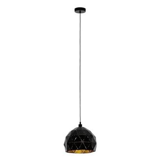 Eglo Suspension Roccaforte, lampe suspendue 1 flamme, luminaire en m&eacute;tal noir et dor&eacute;, douille E27, diam&egrave;tre 30 cm