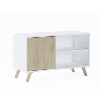Skraut Home Skraut Home - Meuble TV 100 avec porte &agrave; gauche, salon, mod&egrave;le WIND, couleur de structure blanche, couleur de porte Ch&ecirc;ne, mesure 95x40x57cm de