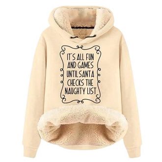 Generic 2026 Printemps Mode No&euml;l Lettre Imprim&eacute;e Femmes Automne Et Hiver Velours &Eacute;pais Chaud Cardigan Sweat &agrave; Capuche, beige, 4XL
