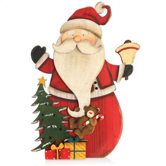 Com-Four Dekorativer Aufsteller für Weihnachten - XL Weihnachtsmann aus Holz zum Hinstellen - Weihnachtsdekoration zum Verzieren und Verschenken (Santa mit Glo