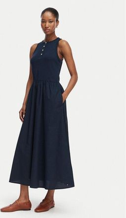 Tommy Hilfiger Sommerkleid Gold Btn WW0WW49628 Dunkelblau A-Line Fit