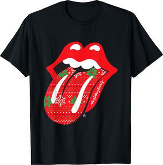 THE ROLLING STONES Rolling Stones Weihnachtszunge T-Shirt, Schwarz, S, Unisex, Kurzarm, Klassisch, Retro, Polyester 100%, Einfarbig, Doppelt gen&auml;hter Saum, Rollkragen, W