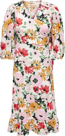 Only Damen ONLOLIVIA 3/4 WRAP Dress WVN NOOS Midi Kleid, Cloud Dancer/AOP:Kamil Flower, XL