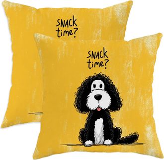 Generic Zierkissenbezüge mit gelbem Hundemotiv, Snack-Time? Dekorative Kissenbezüge, lustiger Bauernhaus-Stil für Zuhause, Sofa, Couch, Dekoration, 40,6 x 40,