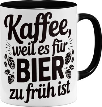 OM3 witzige Kaffee-Tasse mit Spruch - Kaffee weil es f&uuml;r Bier zu fr&uuml;h ist - Geschenkidee Biertrinker - Keramik Becher - 325ml - Beidseitig Bedruckt - Schw