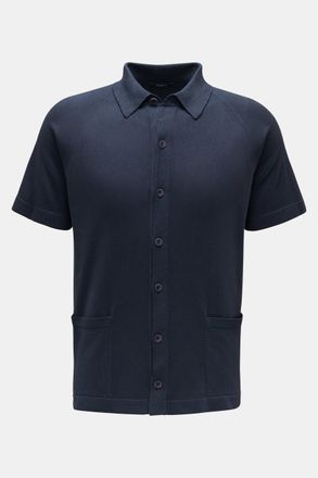 04651/ Herren - Kurzarm-Strickhemd Foggy Shirt schmaler Kragen navy