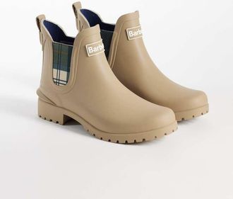 Barbour Wilton Karomuster-Gummistiefel in Beige-Neutral