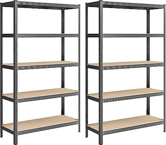 Songmics Lot de 2, &Eacute;tag&egrave;re de Rangement &agrave; 5 Niveaux, 60 x 120 x 200 cm, Capacit&eacute; 750 kg, Planches R&eacute;glables, Style Industriel, pour Cuisine, Salon, Gris Brume 