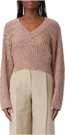 Brunello Cucinelli Glitzernde Zopfstrickpullover - - Knitwear - Damen - Braun - XL