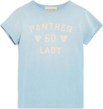 Valentino Garavani Femme, Tops, Bleu, Taille: 40 FR T-shirt en coton imprim&eacute;