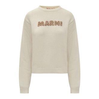 Marni Wollpullover mit Laser-Cut-Logo - - Knitwear - Damen - Wei&szlig; - M