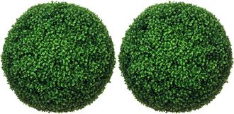 HOMCOM 2er-Set Künstliche Buchsbaumkugel groß Ø50 cm, Kunstpflanze UV-beständig, Plastik Künstliche Pflanzen im Topf, Fake Plant wie echt für Wohnzimmer Schl