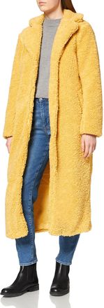 NA-KD Damen Oversized Teddy Coat Übergroßer Teddymantel, gelb, 34 EU